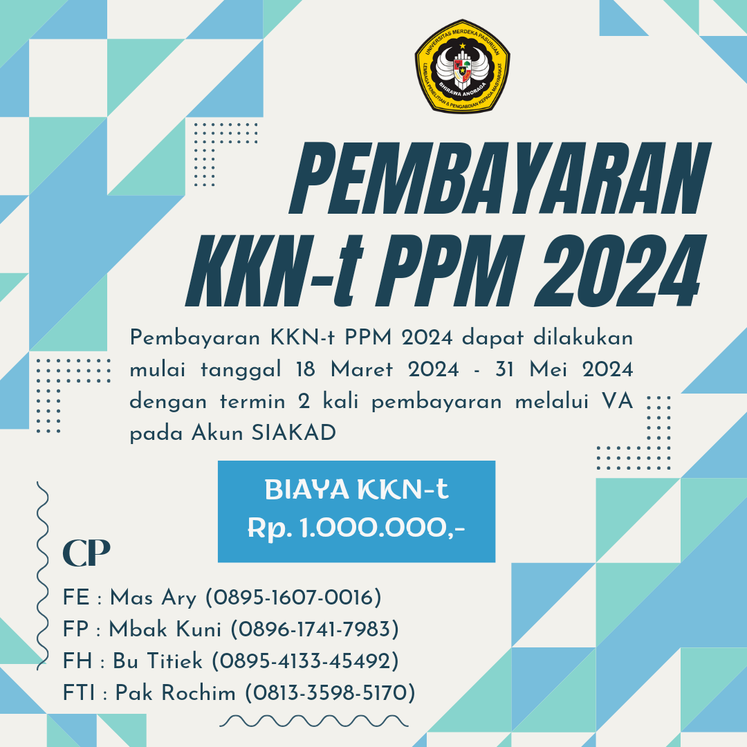 Pembayaran KKN-t PPM Tahun 2024 – LPPM Universitas Merdeka Pasuruan